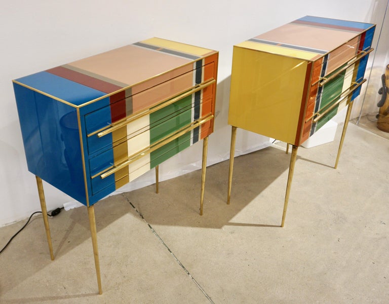 Bespoke Italian Pair of Mondrian Style Blue Green Yellow Chests / End ...