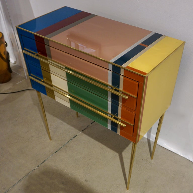 Bespoke Italian Pair of Mondrian Style Blue Green Yellow Chests / End ...