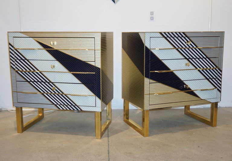 Bespoke Italian Postmodern Black Gold Gray Chests or Nightstands on ...