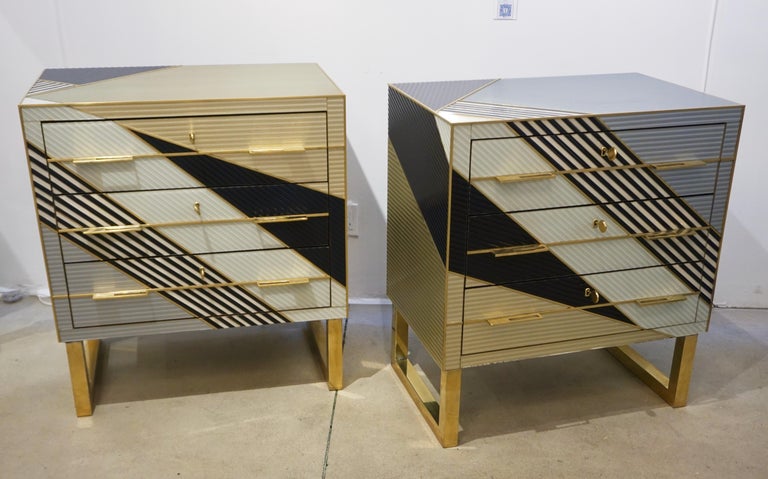 Bespoke Italian Postmodern Black Gold Gray Chests or Nightstands on ...
