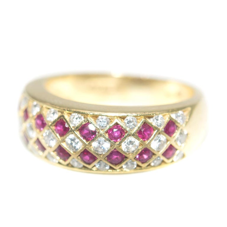 Bespoke Italian Ruby and Diamond Harlequin 18 Karat Gold Ring at 1stDibs