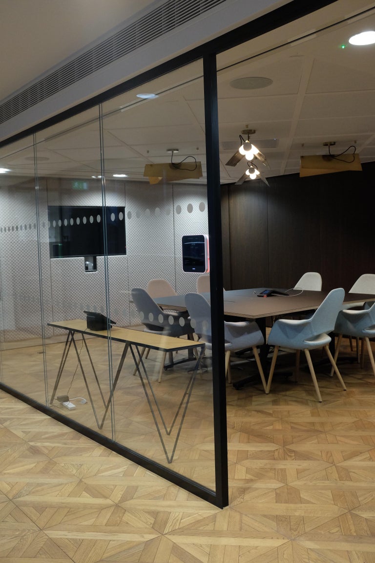 Large Modern Console Table in with Oak Top at 1stDibs