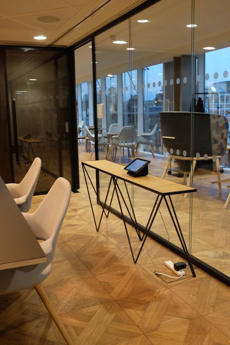 Large Modern Console Table in with Oak Top at 1stDibs