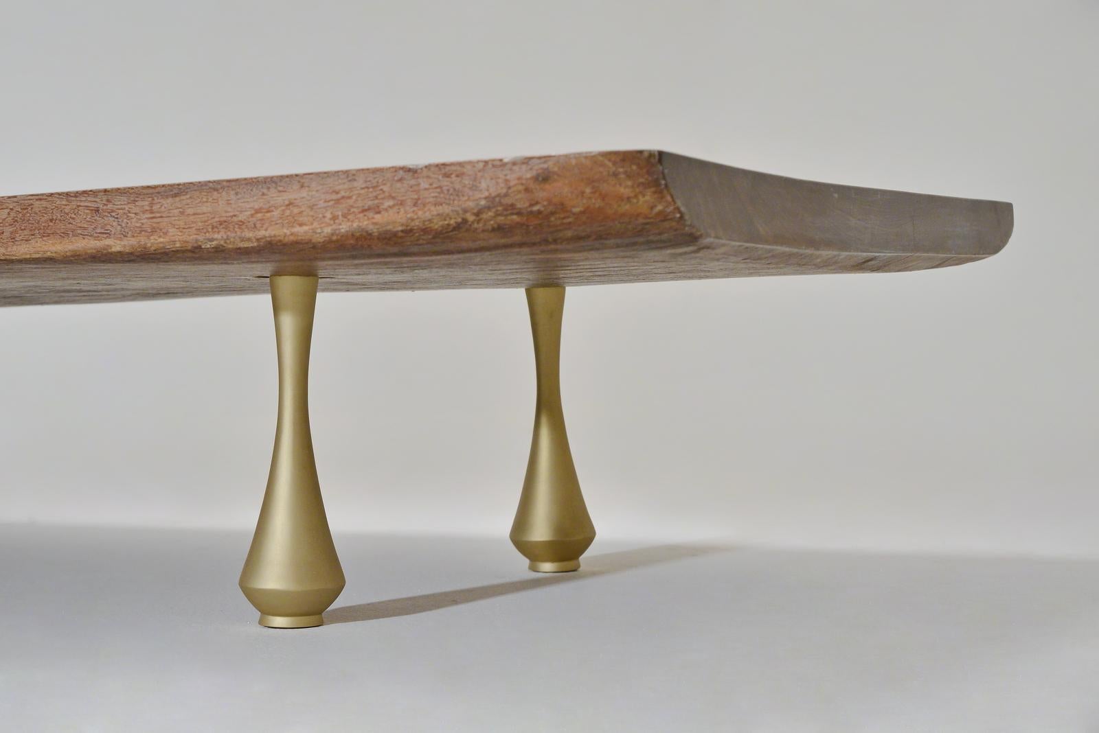 Bespoke Low Table, Antique Single Slab Hardwood with Brass Legs, by P ...