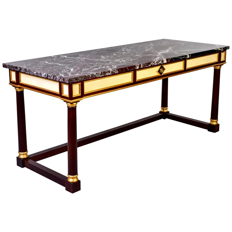 Bespoke Mahogany Neoclassical Style Console or Desk with Marble Top and ...