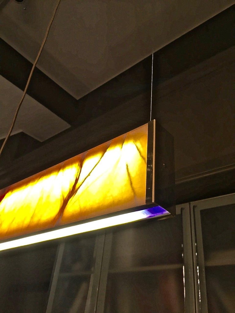 Bespoke Minimalist Italian Onyx Geometric Linear Satin Brass Pendant ...