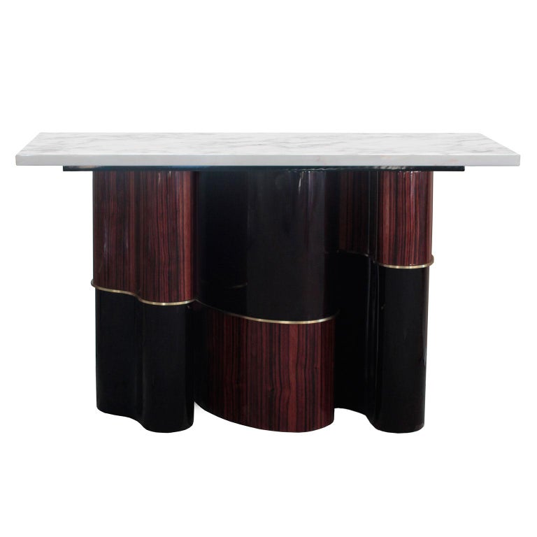 Bespoke Modern Console Portia in Macassar and Brass Base with Granite ...