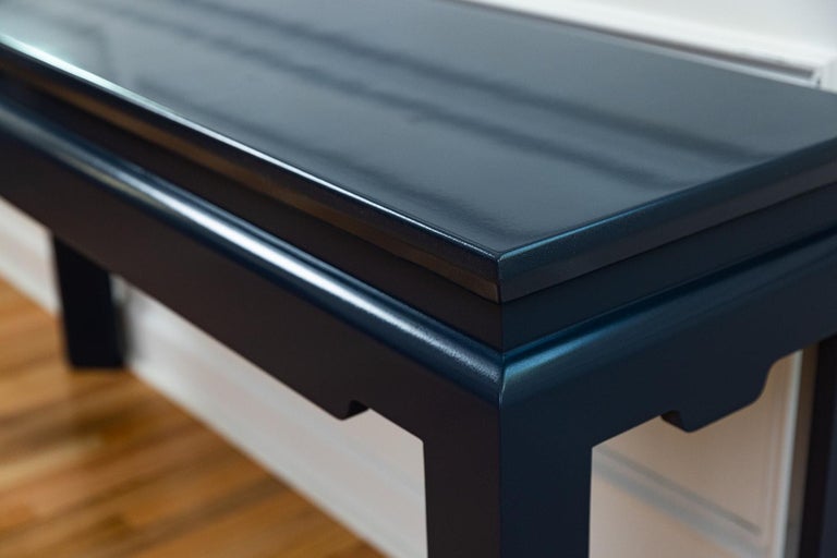 Bespoke Modern Ming Console Table Custom Built and Lacquered Hale Navy Gloss For Sale at 1stDibs