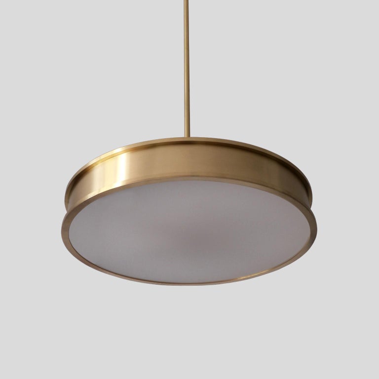 Bespoke Modernist Circular Pendant Light in Brushed Brass and Opal ...