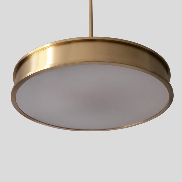 Bespoke Modernist Circular Pendant Light in Brushed Brass and Opal ...