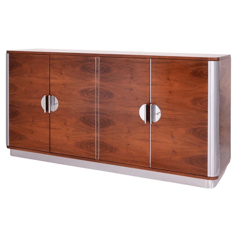 Bespoke Modernist Four Door Sideboard in Walnut Veneer and Chrome ...