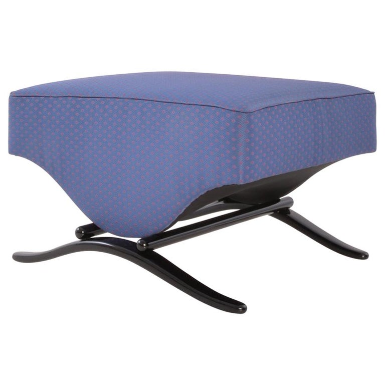 Bespoke Modernist Stool, High Gloss Lacquered Wood, Fabric Upholstery ...