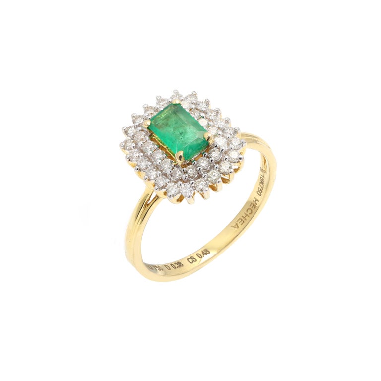 Customizable Bespoke Octagon Cut Emerald Amidst of Diamond Wedding Ring ...