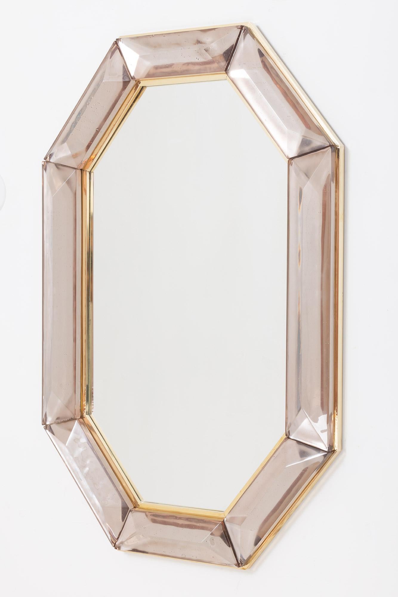 Bespoke Octagonal Pink Murano Glass and Brass Mirror, in Stock For Sale ...