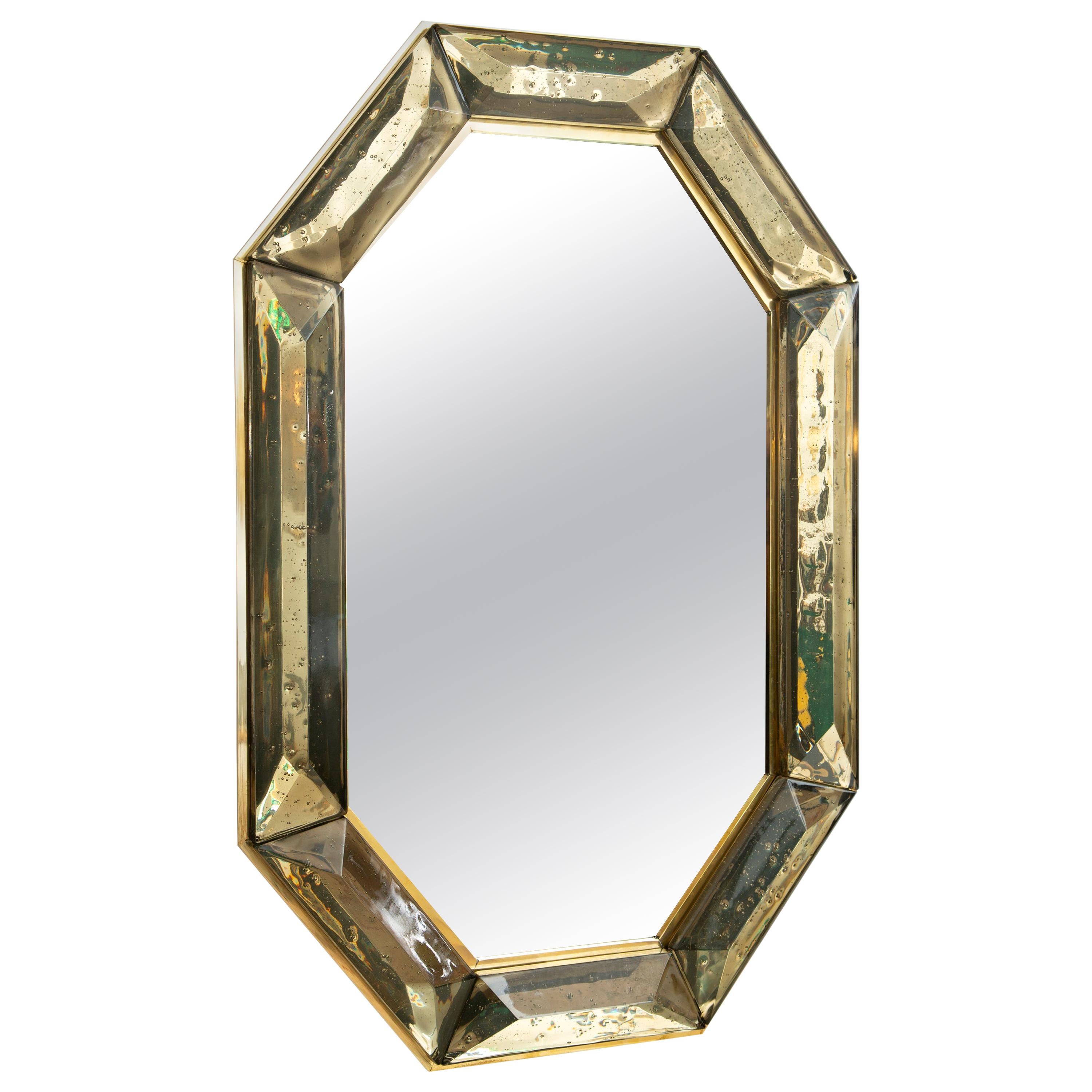 Bespoke Octagon Sea Green Murano Glass Mirror, in Stock For Sale at 1stDibs