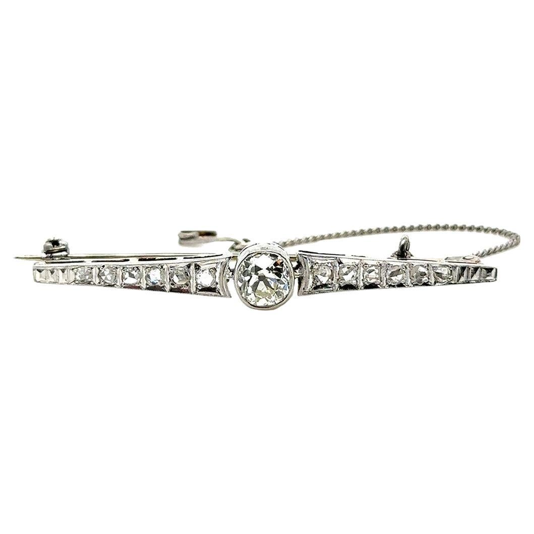Bespoke Old Cut Diamond Bar Brooch 0.95ct For Sale at 1stDibs
