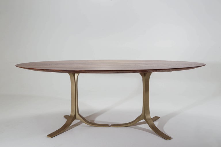 Bespoke Oval Table, Reclaimed Hardwood with Brass Base, by P ...