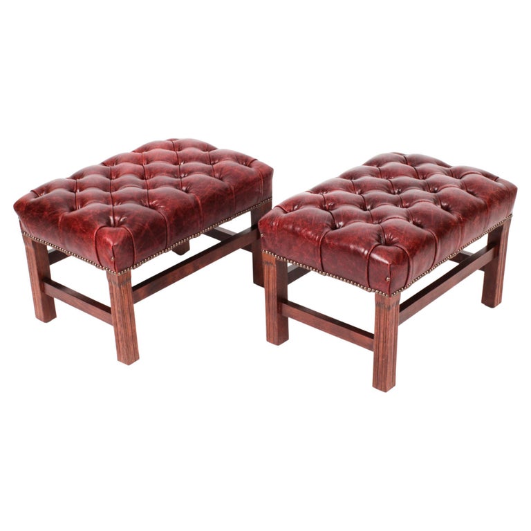 Bespoke Pair Buttoned Leather Stools Murano Port 20th C For Sale at 1stDibs