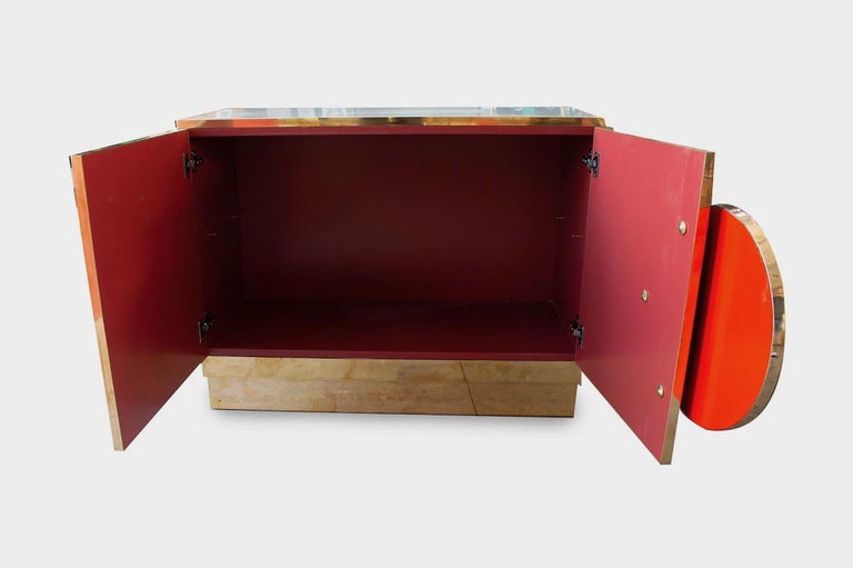 Bespoke Postmodern Style Colored Glass and Brass Cabinet For Sale at ...