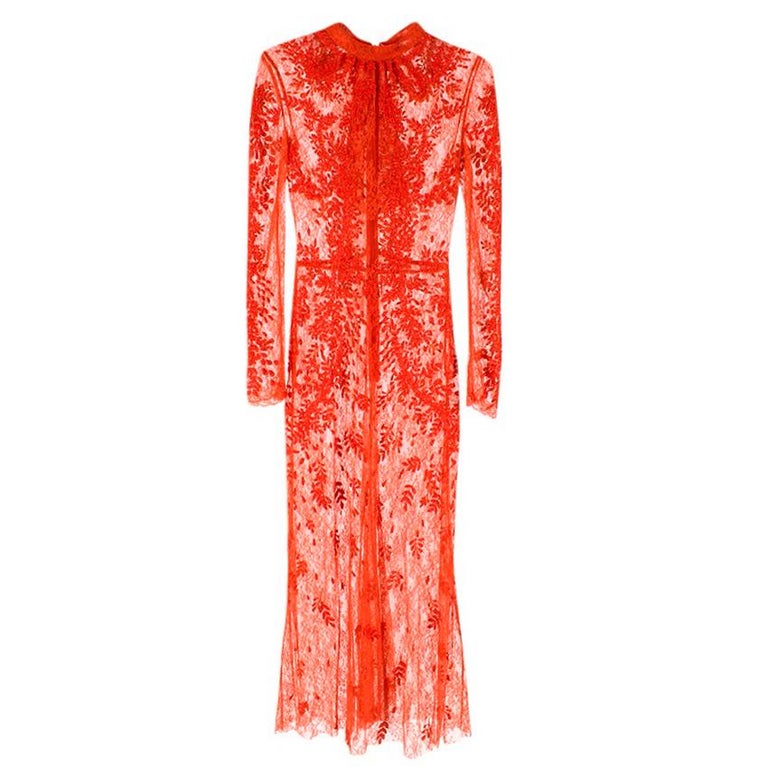 Bespoke Red Lace Beaded Embroidered Dress - Size XS/S at 1stDibs