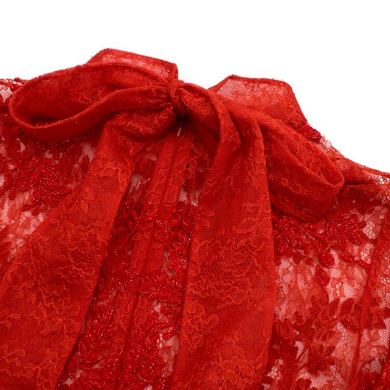 Bespoke Red Lace Beaded Embroidered Dress - Size XS/S at 1stDibs