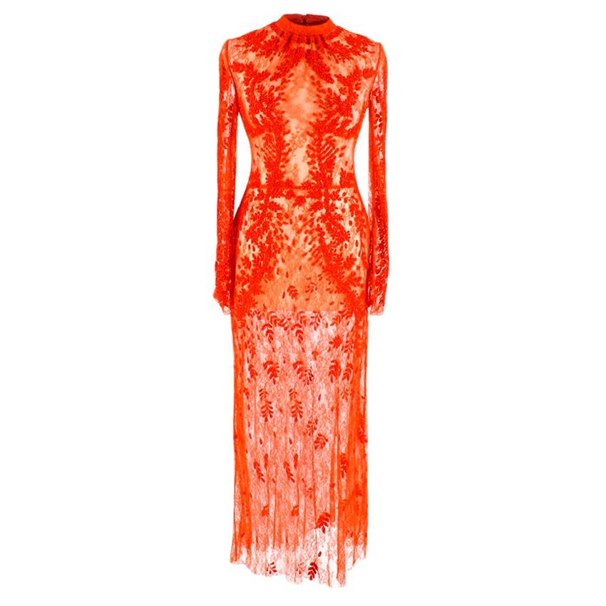 Bespoke Red Lace Beaded Embroidered Dress - Size XS/S at 1stDibs