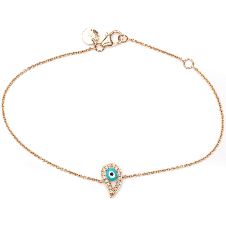 Bespoke Tresor Paris Round Brilliant Diamond 18 Kt Rose Gold Evil Eye Bracelet For Sale at 1stDibs