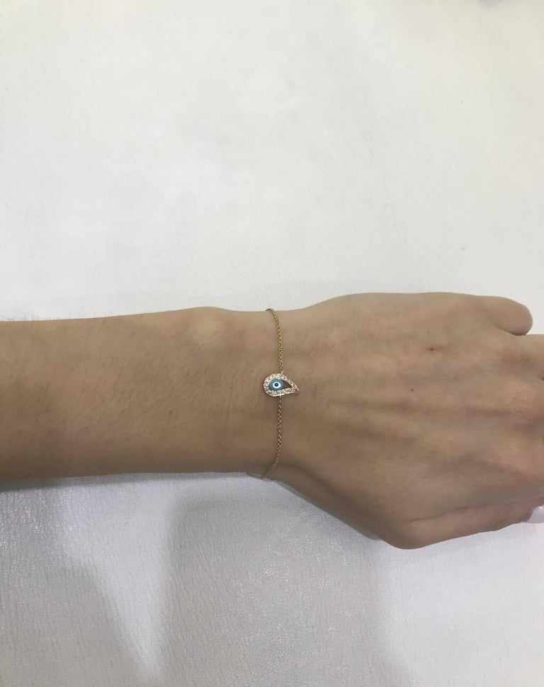 Bespoke Tresor Paris Round Brilliant Diamond 18 Kt Rose Gold Evil Eye Bracelet For Sale at 1stDibs