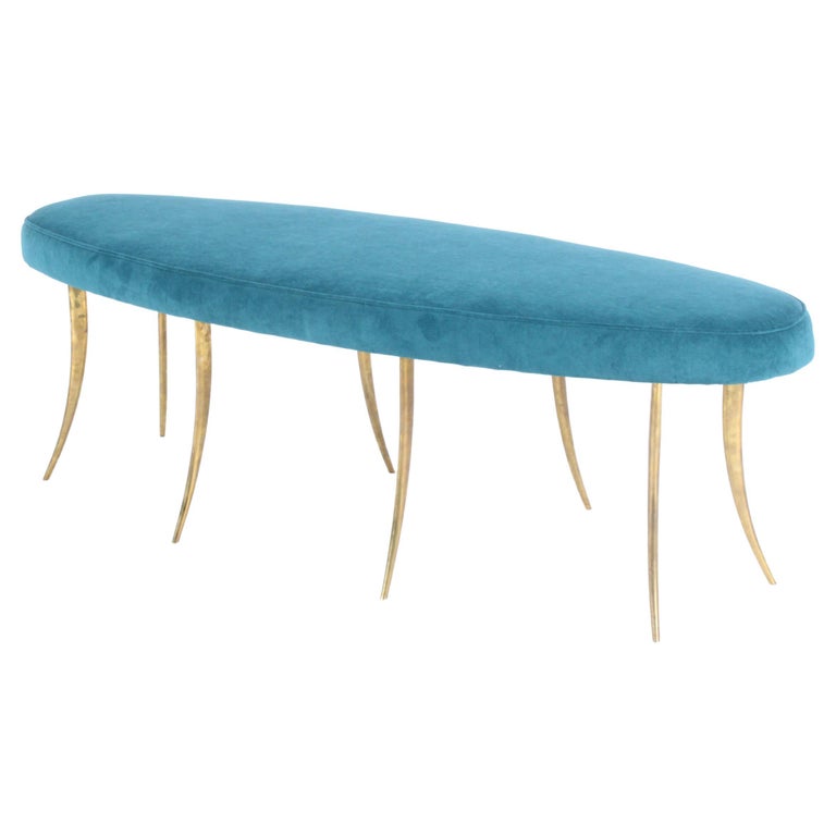 Bespoke Vintage Italian Bench with Teal Upholstered Cushion For Sale at ...