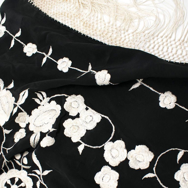 Bespoke Vintage Silk Crepe Heavily Embroidered Fringed Shawl at 1stDibs