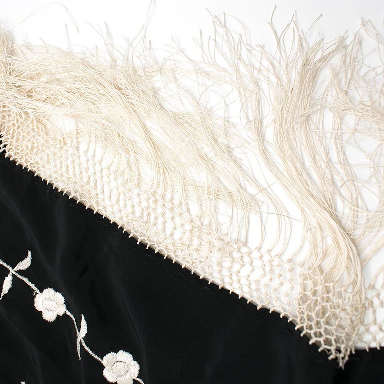 Bespoke Vintage Silk Crepe Heavily Embroidered Fringed Shawl at 1stDibs