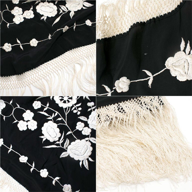 Bespoke Vintage Silk Crepe Heavily Embroidered Fringed Shawl at 1stDibs