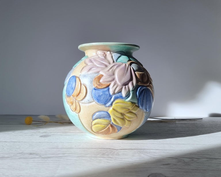 Beswick Pottery, Art Deco Satin-Matt Sherbet Palette Glaze Carved Globe ...