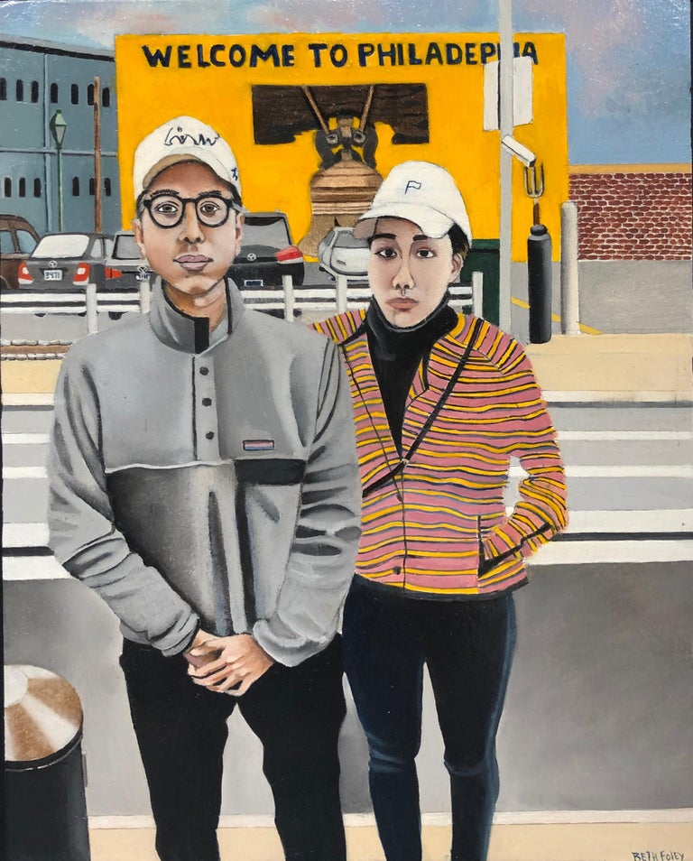 Beth Foley - Asian American Gothic, Homage to Grant Wood, Original Oil ...