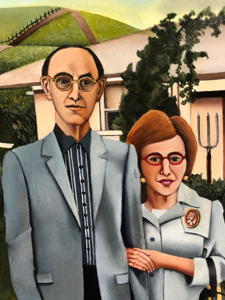 Beth Foley - Jewish American Gothic, Homage to Grant Wood, Original Oil ...