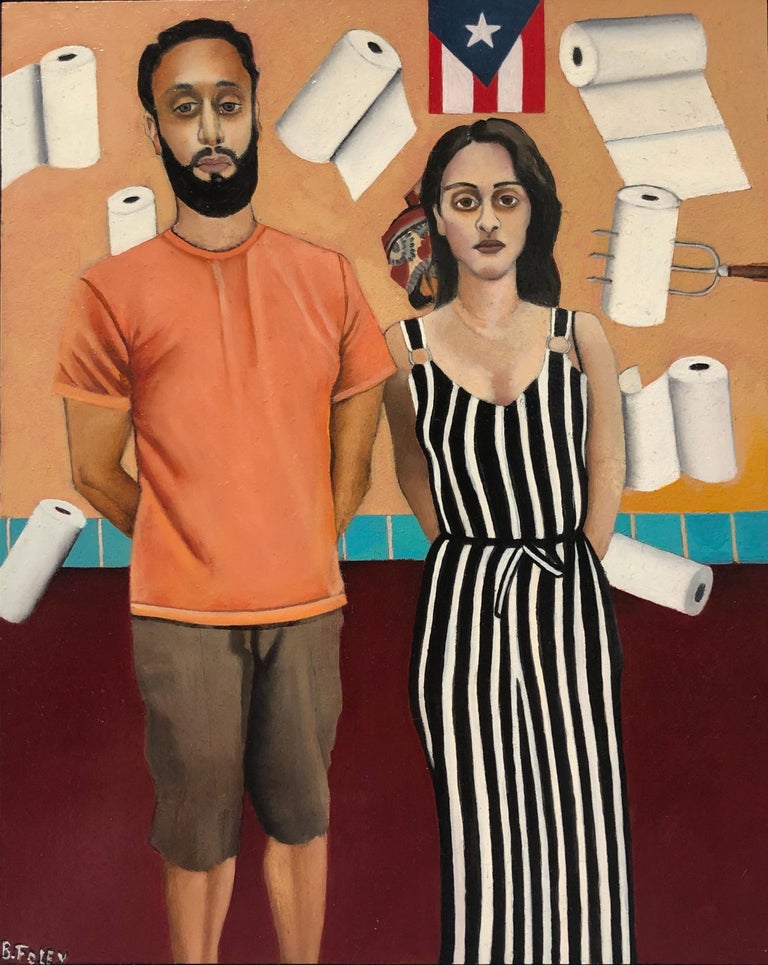 Beth Foley - Puerto Rican American Gothic, Homage to Grant Wood, Oil on ...