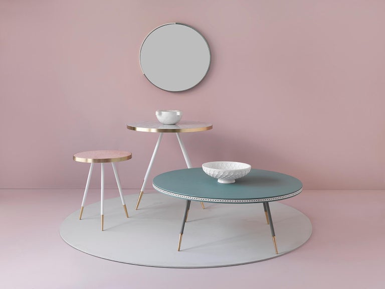 Bethan Gray Leather Brogue Coffee Table in Jade with White Edge and ...