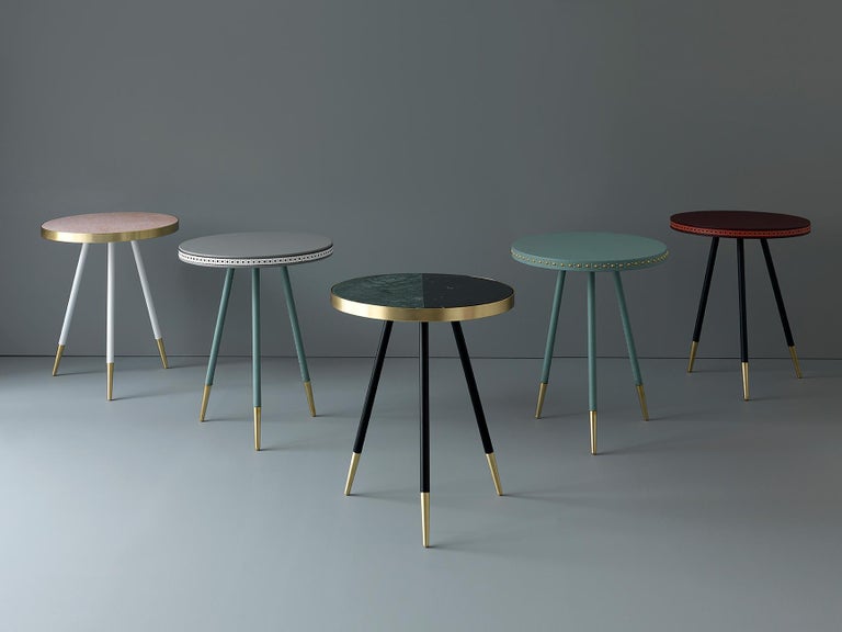 Bethan Gray Leather Stud Side Table in Jade with Brass For Sale at ...