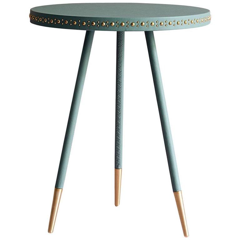 Bethan Gray Leather Stud Side Table in Jade with Brass For Sale at ...