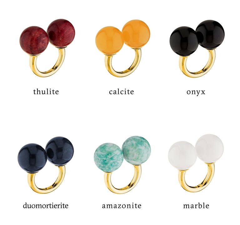 Betony Vernon "Double Sphere Calcite Massage Ring" 18 Karat Gold For Sale at 1stDibs