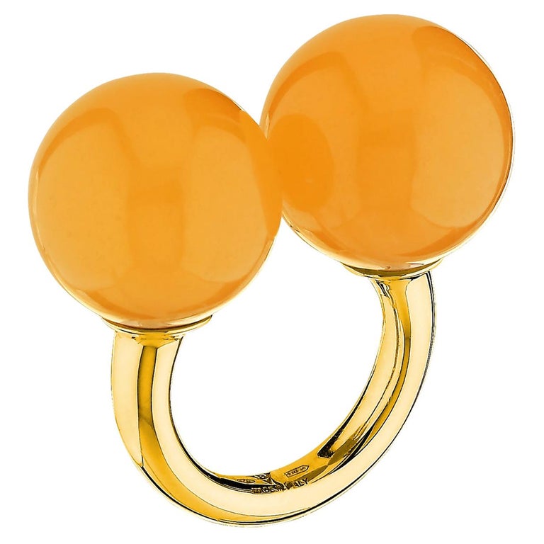 Betony Vernon "Double Sphere Calcite Massage Ring" 18 Karat Gold For ...
