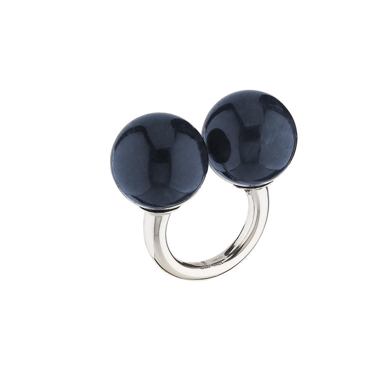 Betony Vernon "Double Sphere Onyx Massage Ring" Sterling Silver 925 in Stock For Sale at 1stDibs