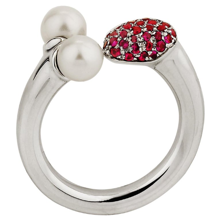 Betony Vernon "Sleeping Ring" Small 18 Karat White Gold Pavée Ruby For ...