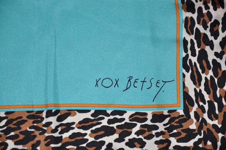 Betsy Johnson Bold Turquoise with Leopard "Self Portrait" Silk Scarf at ...