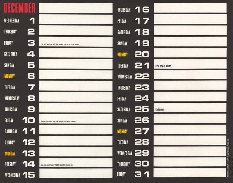 Betty Brader - December 1965 Perennial Woman Calendar For Sale at 1stDibs