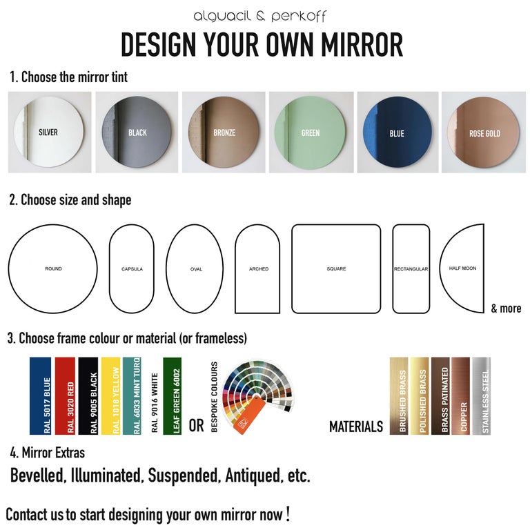 Orbis Round Frameless Bevelled Mirror with Brass Clips, Customisable ...