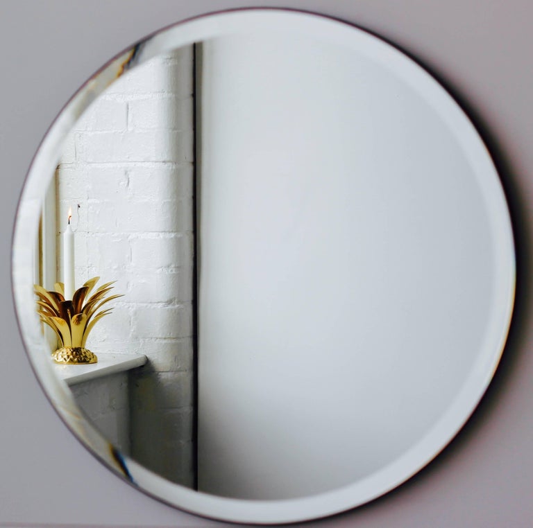 Orbis Round Frameless Bevelled Mirror with Velvet Backing, XL For Sale ...