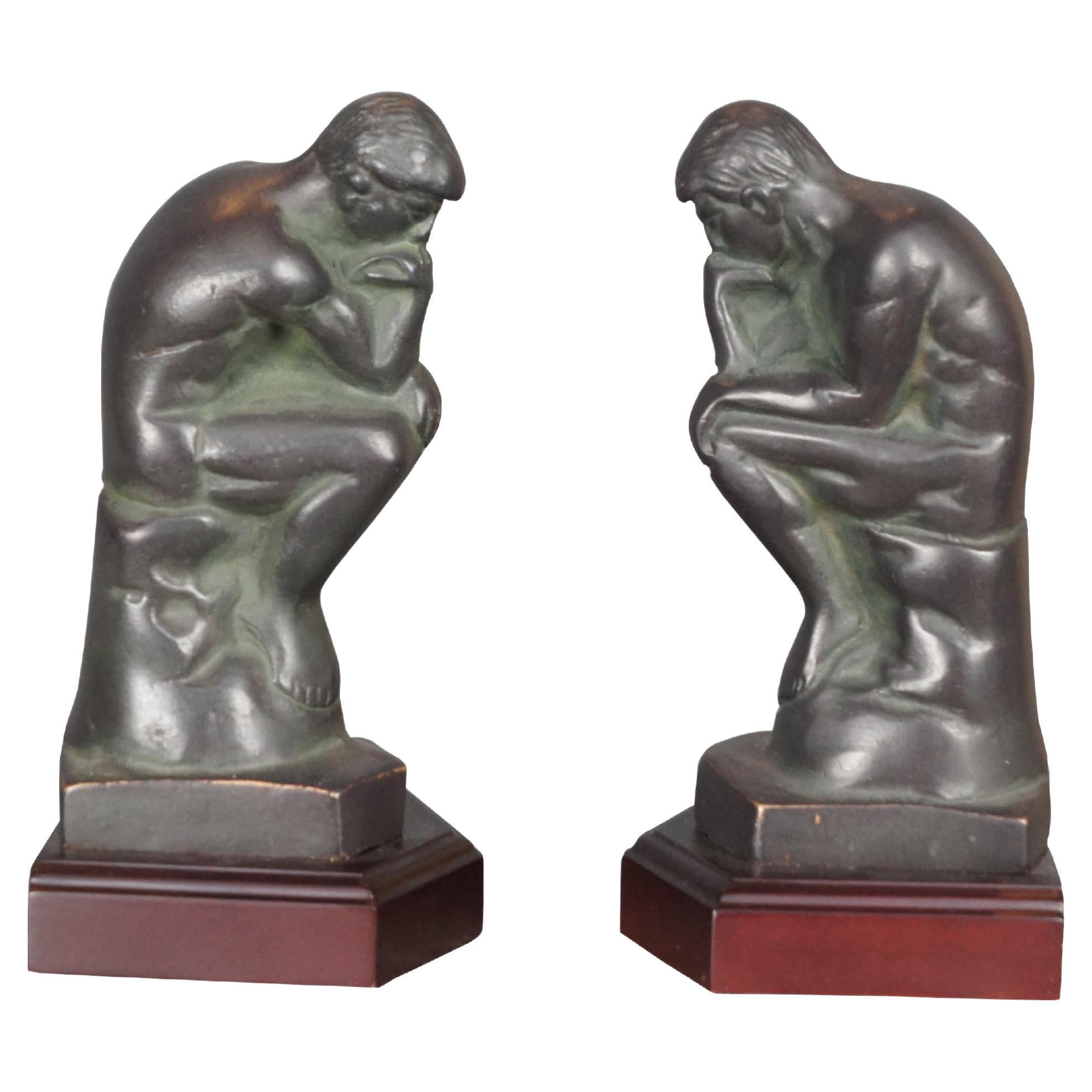 Bey-Berk R18T Cast Metal Thinker Art Deco Style Bookends Bronze ...