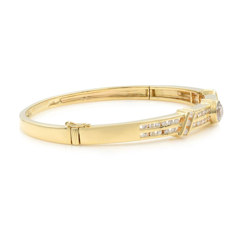 Bezel and Channel Set Ladies Diamond Bangle 14K Yellow Gold 1.95Cttw ...