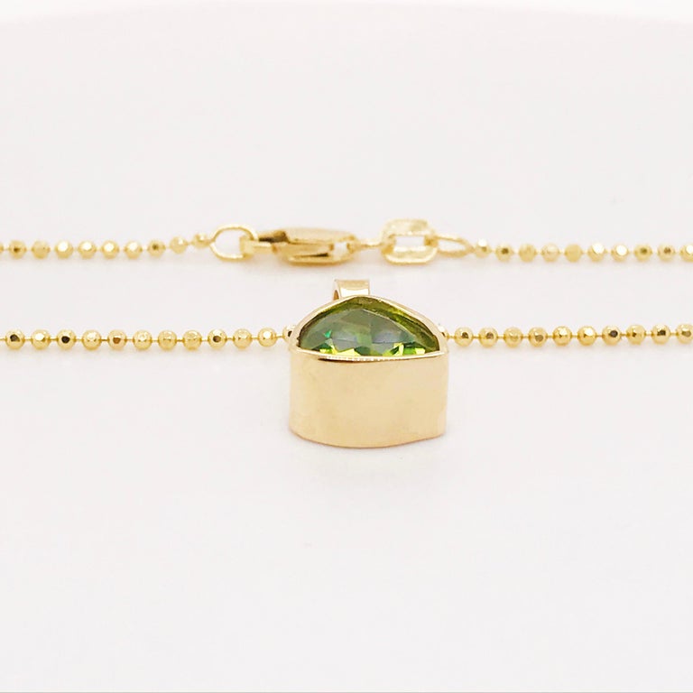 Bezel Peridot Pendant with Hand Fabricated Triangle Peridot with Beaded ...